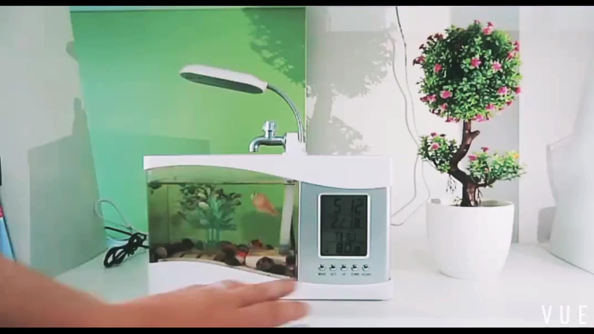 2l Home Use Gift Mini Aquarium Fish Tank With Clock Pen Holder Led ...