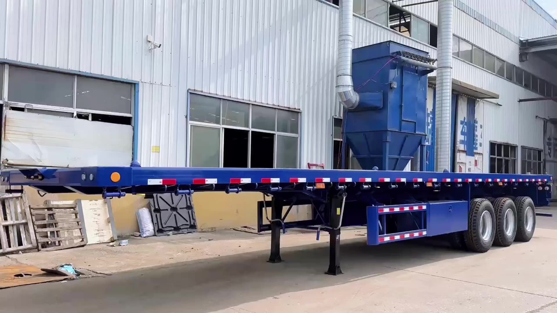 Luyi New Semi Trailer 40ft Container Chassis Semi Trailer New Flat Bed Flatbed Tri-axle Trailer ...