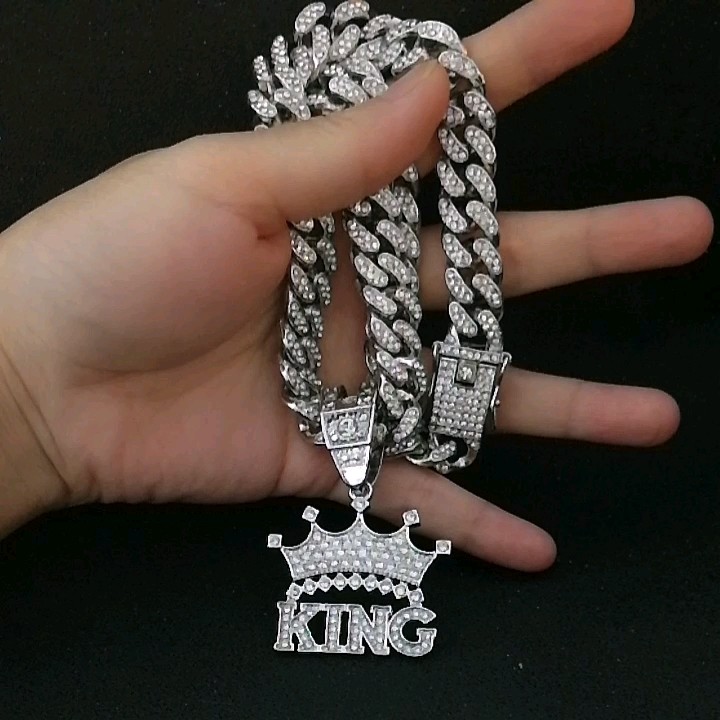 N307+ac003 Men's Hip Hop Necklace 13mm Crystal Cuban Chain With Heart ...