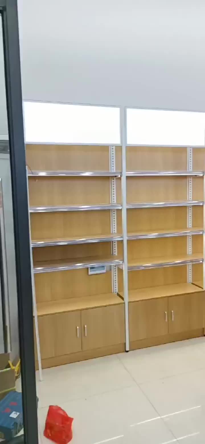 Wooden Display Shelf With Led Lighting Retail Store Wall Shelves High ...