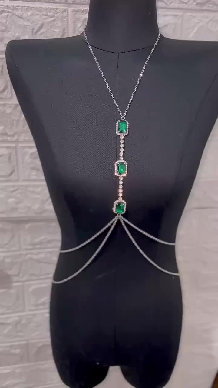 Luxury Chest Chain Green Bikini Beach Lingerie Rhinestone Body Jewelry ...