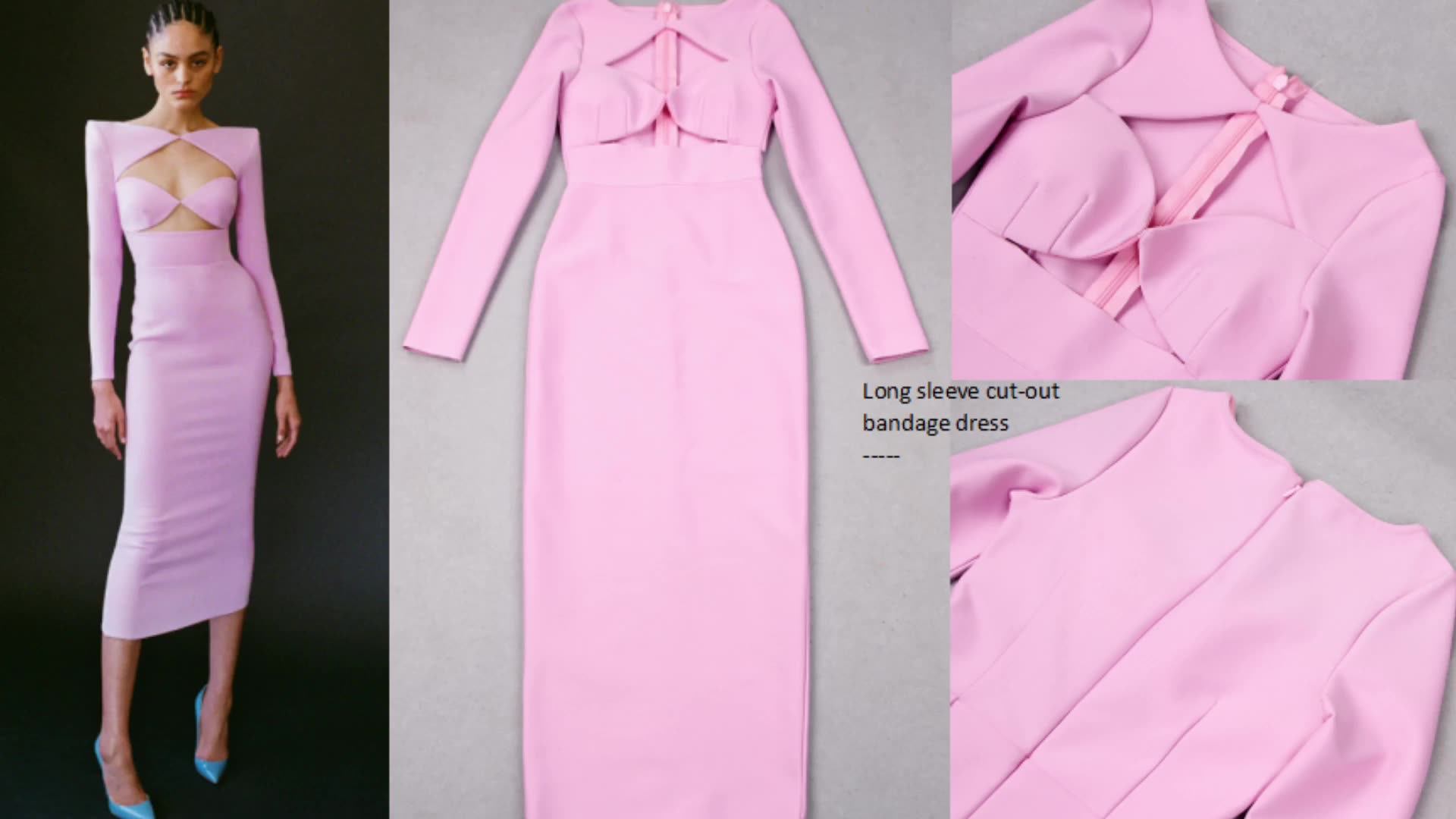 Pink Cut-out Dresses Women Lady Elegant Winter Vestidos Cortos Bandage ...