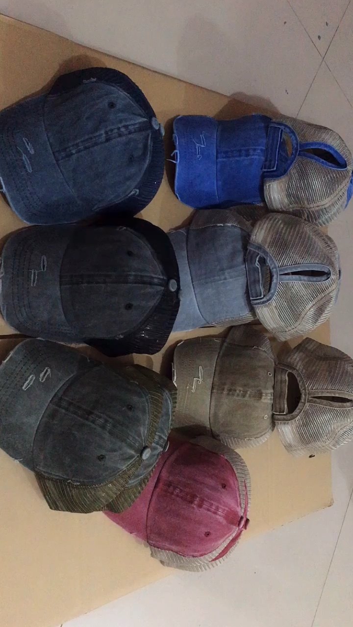 6 Panel Unstructured Breathable Mesh Washed Worn Out Trucker Cap ...