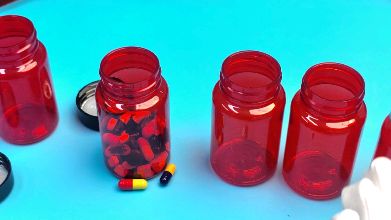 100cc 150cc Pet Plastic Vitamin Red Round Pill Capsule Refillable ...