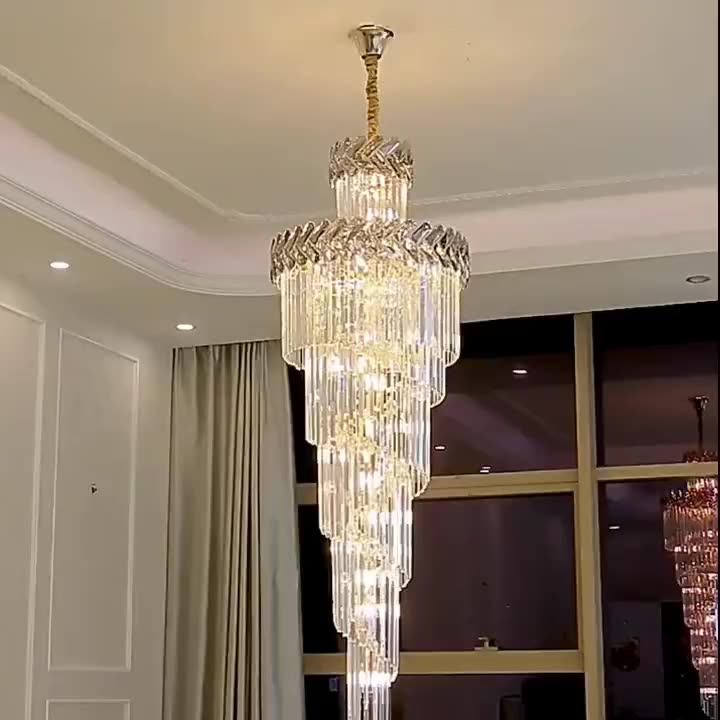 Modern Crystal Chandelier For Staircase Long Villa Chain Lighting ...