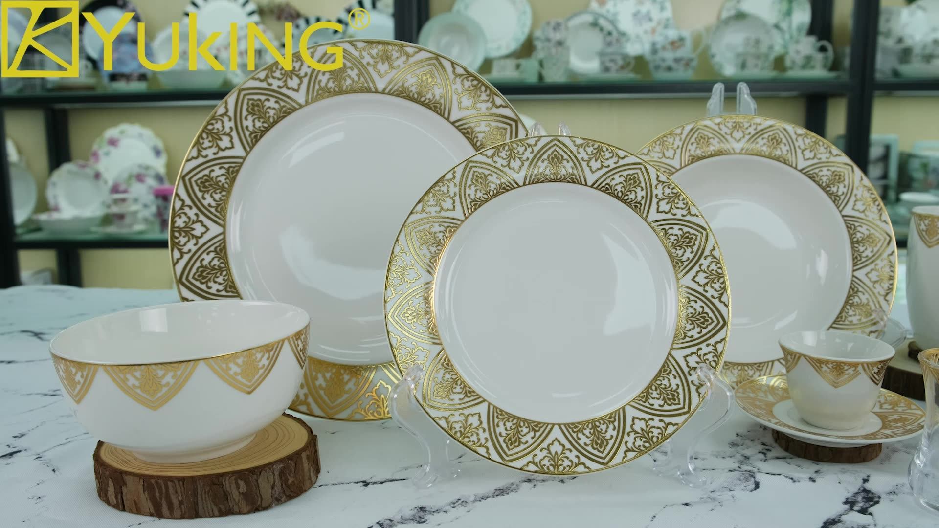 Yuking Dinner Set Ceramic Dinnerware Golden Decal Saudi Turkey Luxury Bone China Unique Party ...