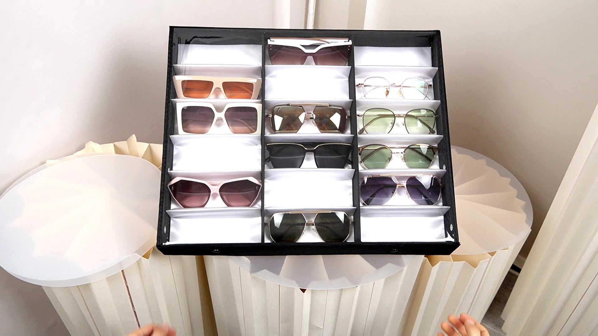 Luxury 18 Slot Custom Logo Eyeglasses Tray Storage Box Black Eyewear ...