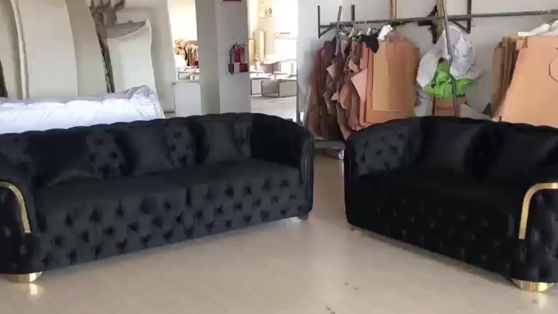 Modern Minimalist Black And Gold Sectional Canapes Salon Mbel Velvet ...