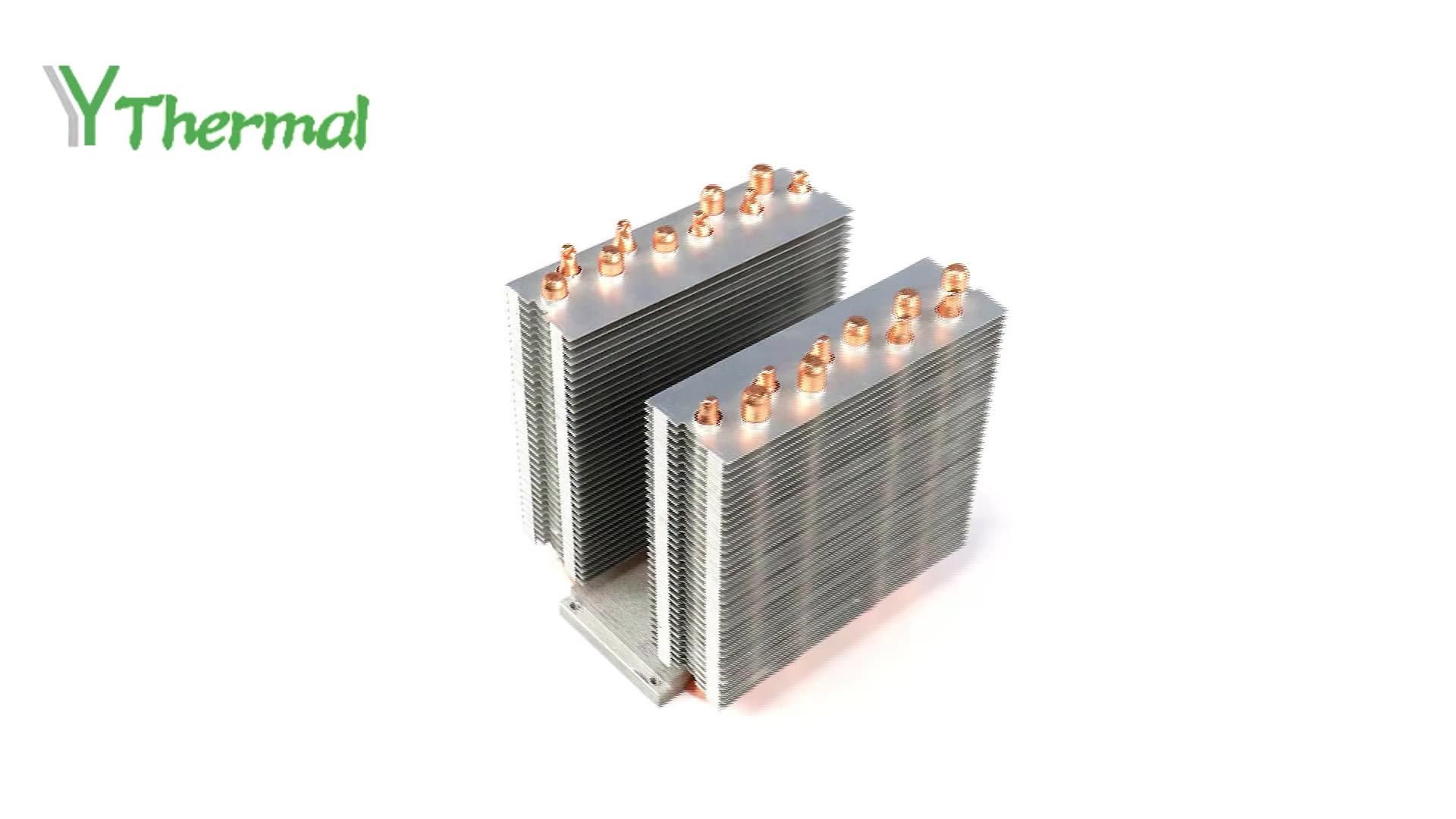 Aluminum Fin Dual Heat Sink With 10 Heat Pipes Stacked Fin Heatsink ...