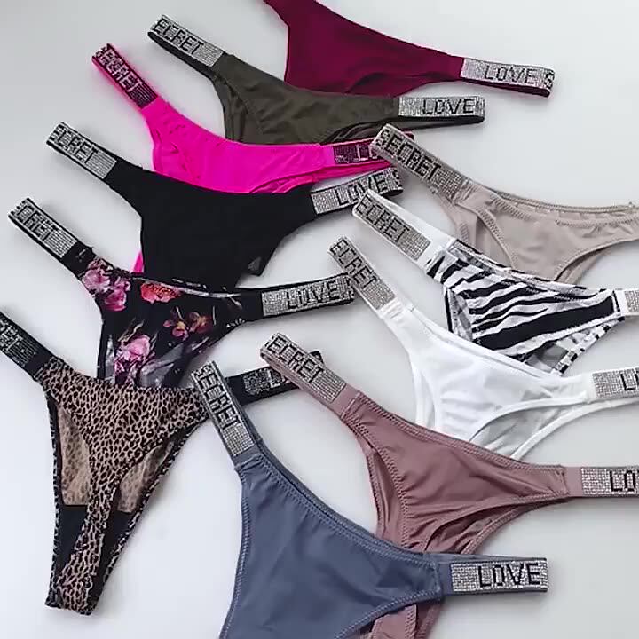 Sexy T-back Bling Diamond Underwear Lace Sexy Low-rise Bikini G String ...