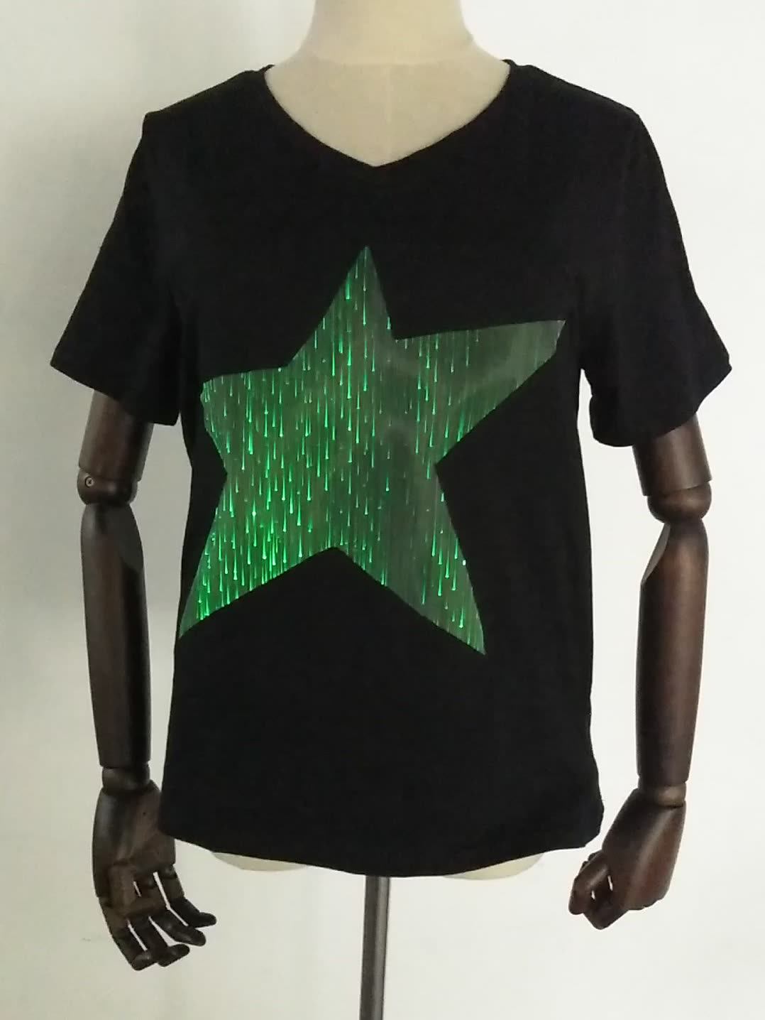 Custom Tshirt Led Fiber Optic Light Up Women V Neck Led T-shirt For ...