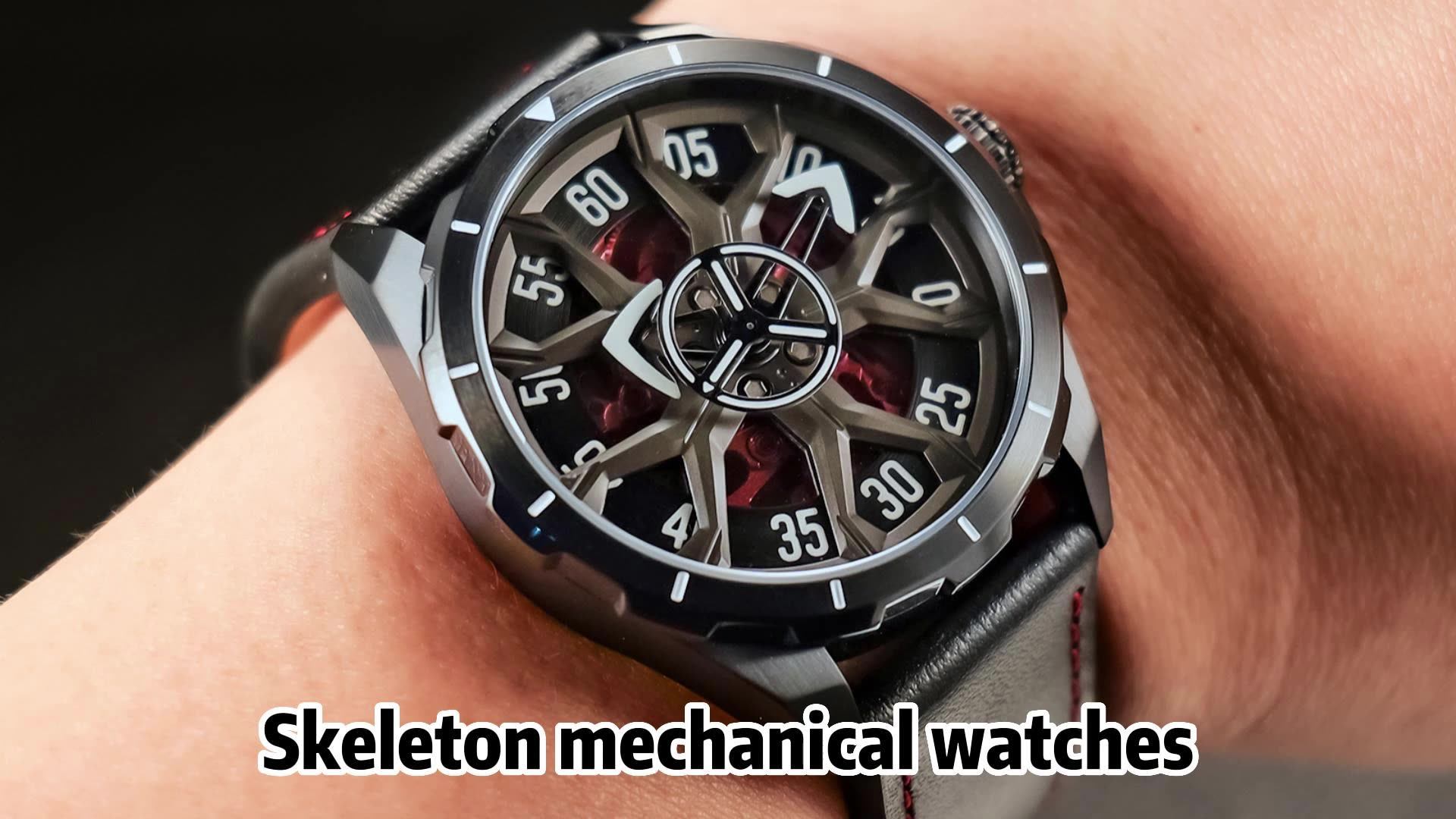 Luxury Black Rotary Automatic Skeleton Watch For Men Custom High End ...