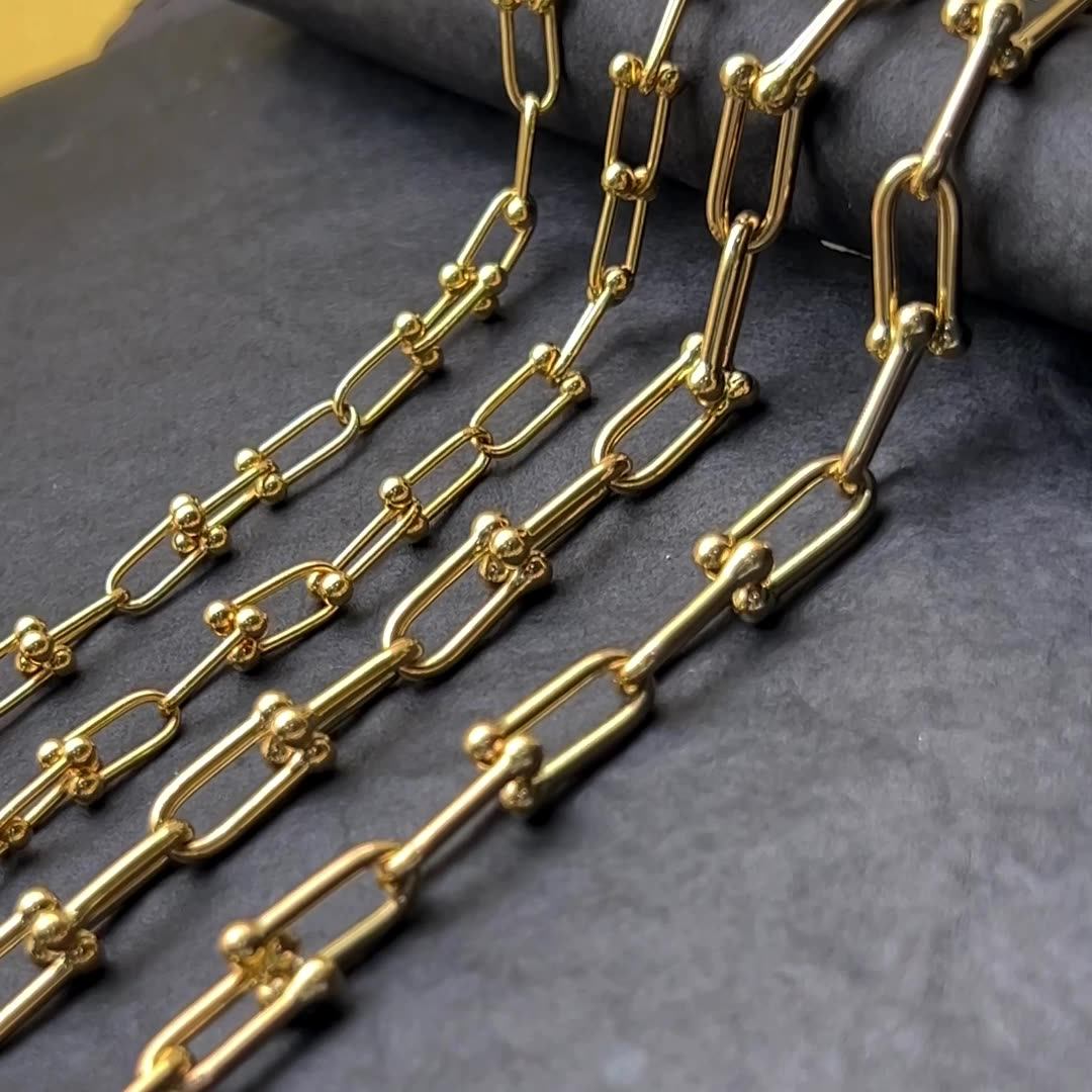 Au750 18k Pure Gold U-shape Chain Necklace Paperclip Chain Real Gold ...