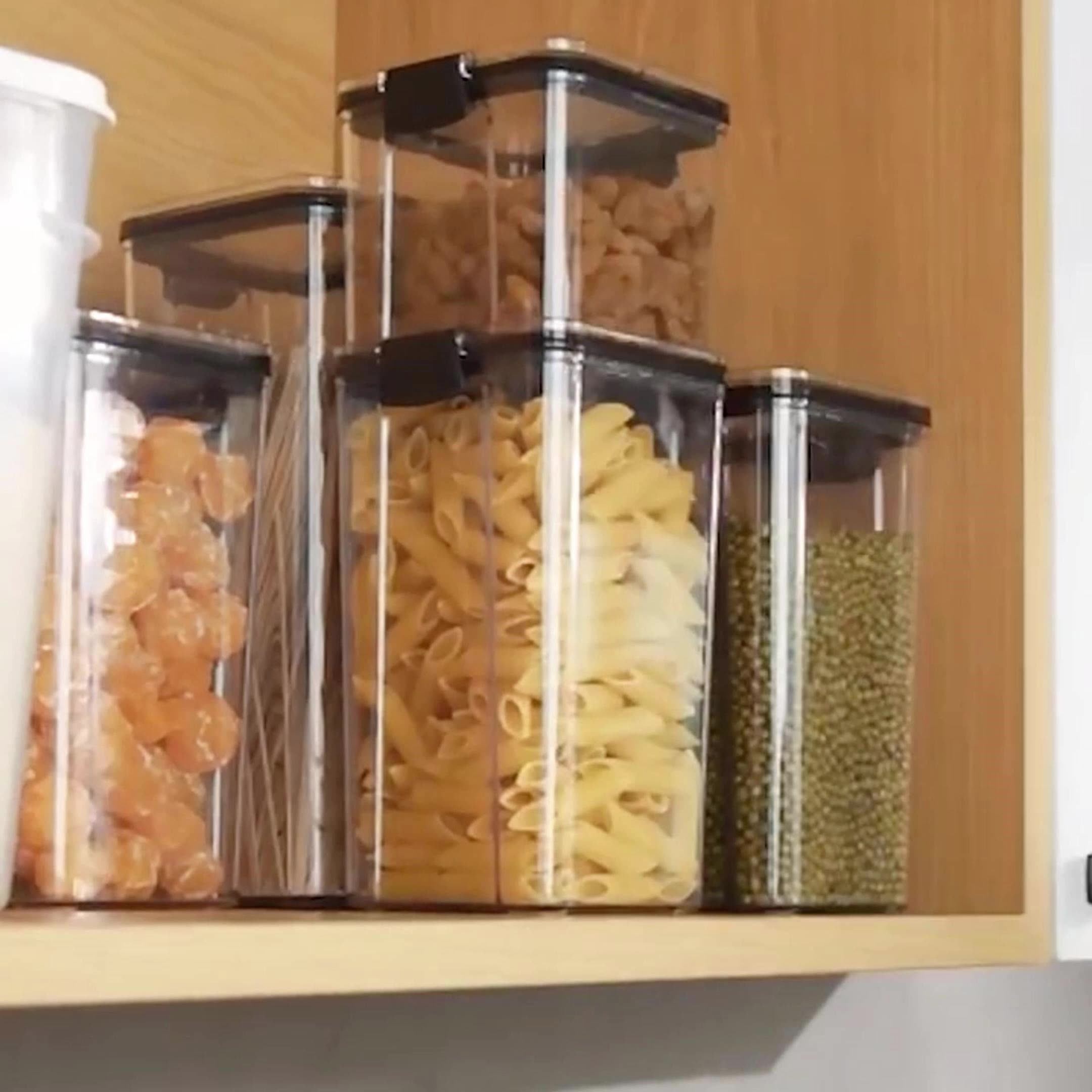 Food Storage Bottles Plastic Clear Dry Food Container With Lids Kitchen ...