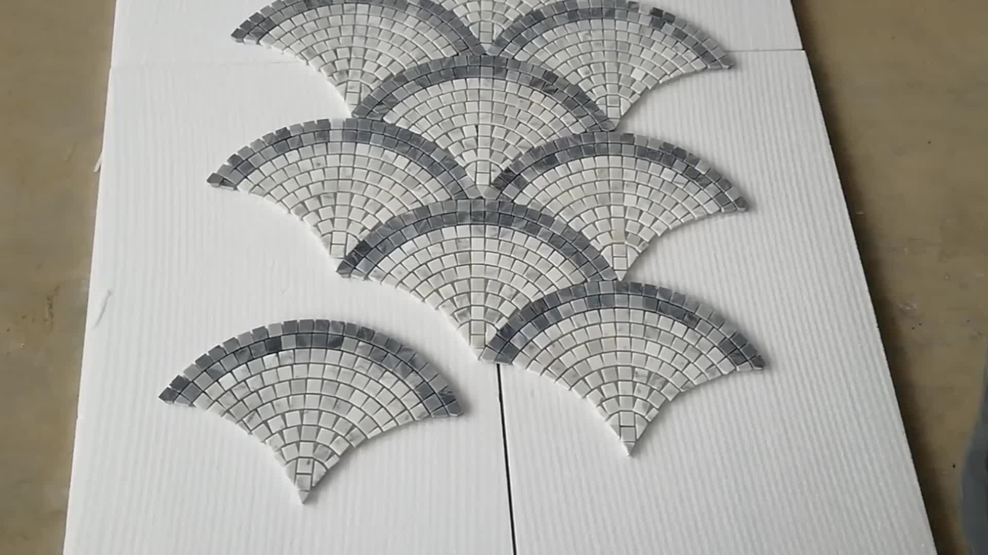 Large Fan Shape White Marble Mosaic Tile For Bathroom Wall And Floor ...