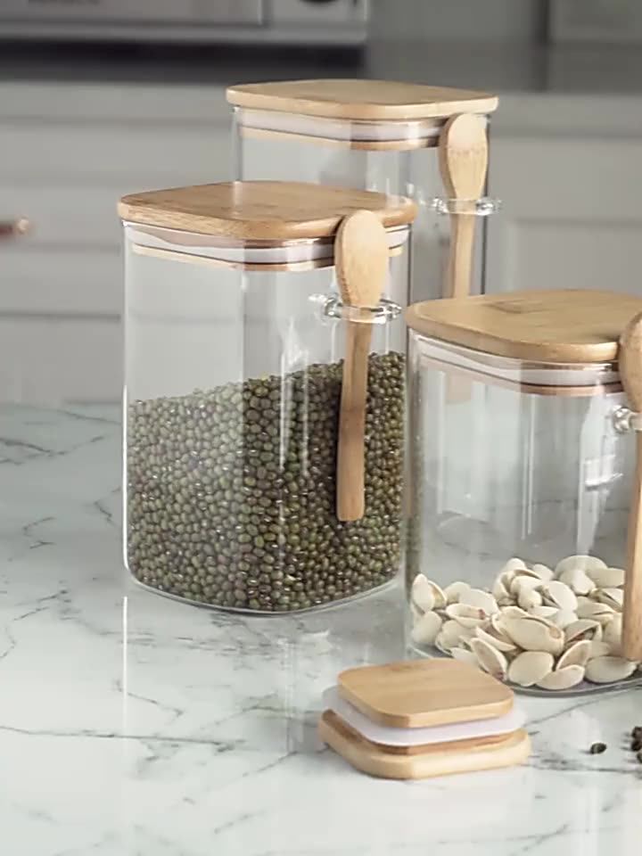 Clear Square Food Storage Container Kitchen Pantry Storage Jar Airtight ...