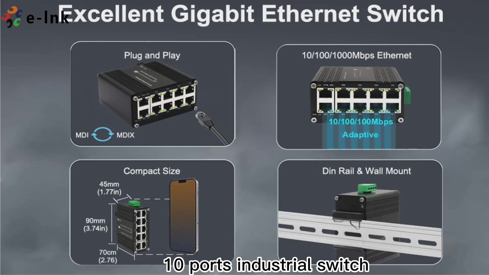 Mini 10 Port Gigabit Poe Switch 8 Port 10/100/1000t 802.3at To 2-port ...