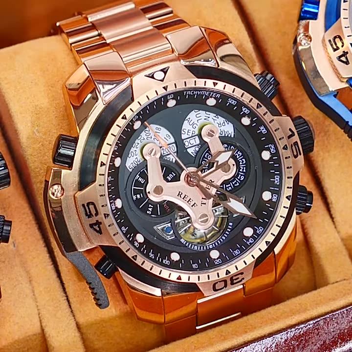 Reef Tiger Rga3503 2024 Leather Automatic Calendar Date Day Complicated ...