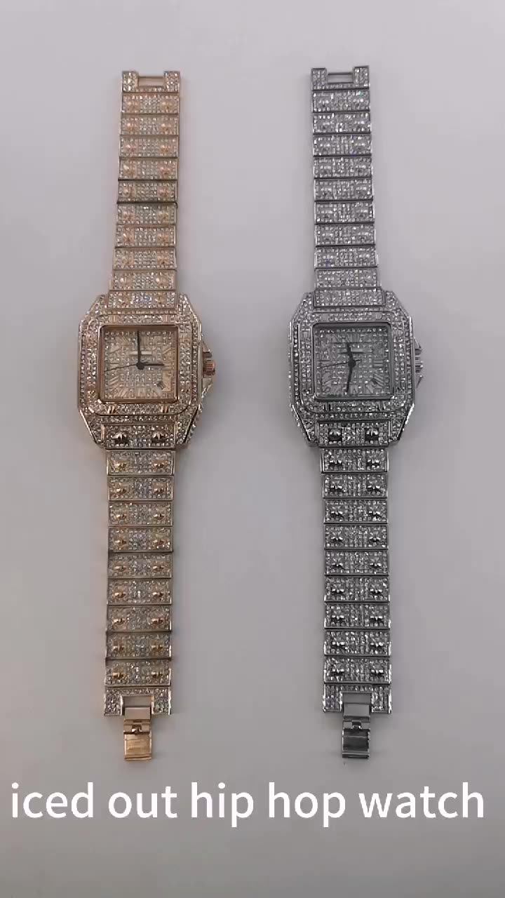 Watch Hip Hop Bling Diamonds Iced Out Stainless Steel Roman Numerals ...