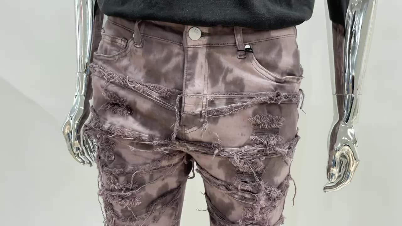 High Quality Custom Stack Pants Acid Washed Distressed Ripped Black ...