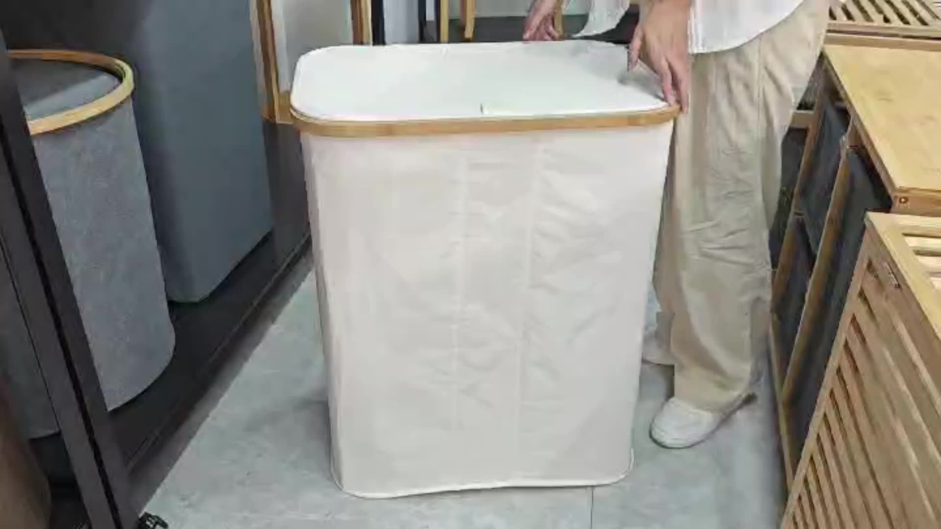 145l 141l Foldable Bamboo Extra Large Laundry Hamper 3 Section Dirty ...