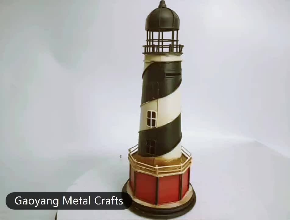 Handmade Mediterranean Metal Lighthouse Model Craft Coin Bank Decor For ...