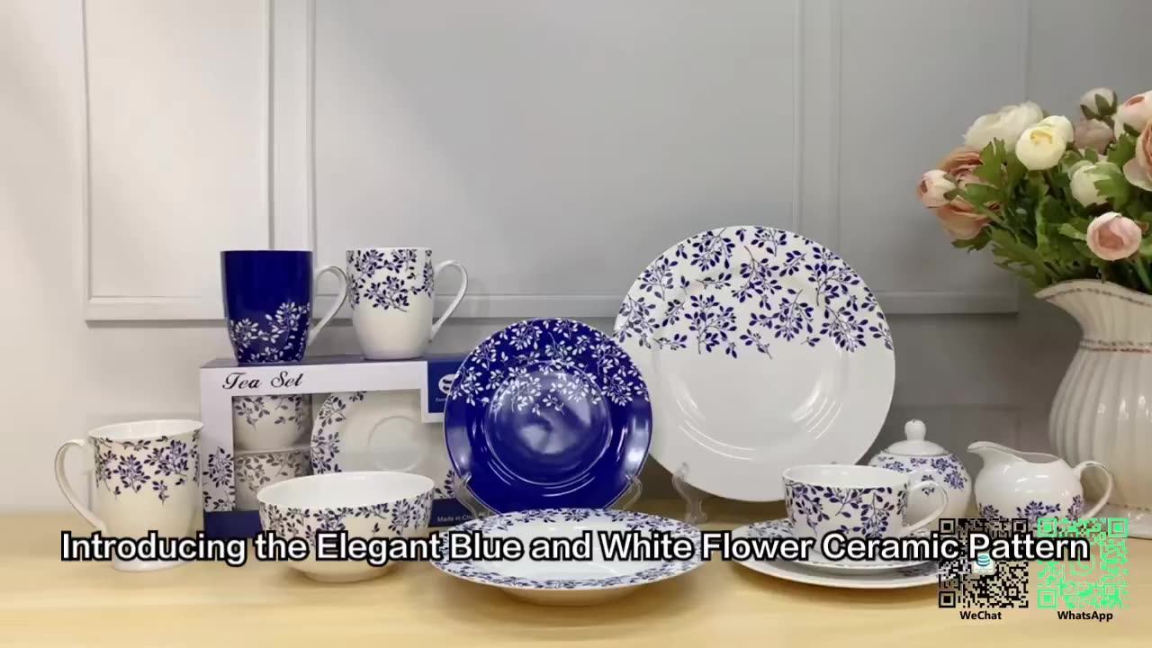 Elegant Blue And White Flower Ceramic Pattern Tableware Sets Bone China Dinner Set Fine Blue ...