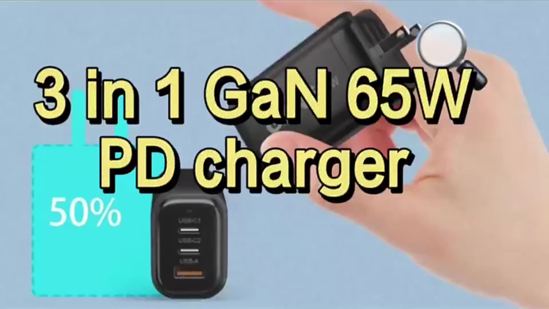 65w Gan Usb-c Fast Charging Adapter Portable Power Station 3 In 1 Qc 3. ...
