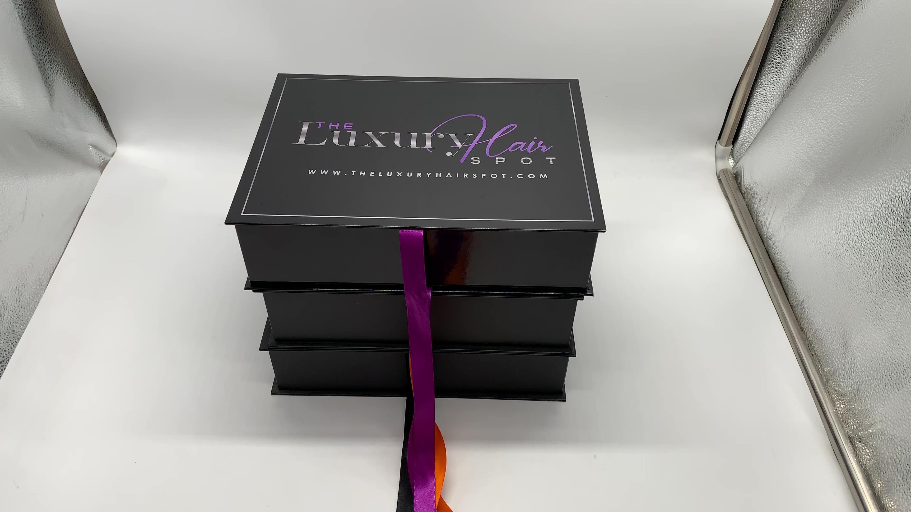 Custom Logo Black Wig Packaging Box With Silk Satin Lined Luxury ...