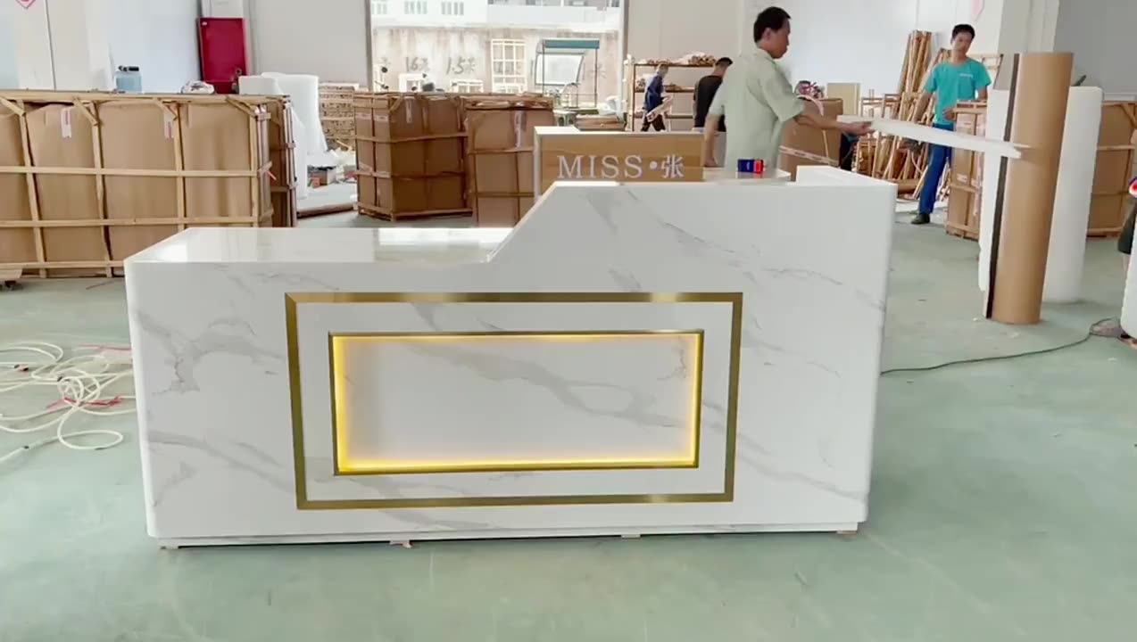 Reception Desk Glitter Reception Gold Cash Counter Front Desk Marble ...