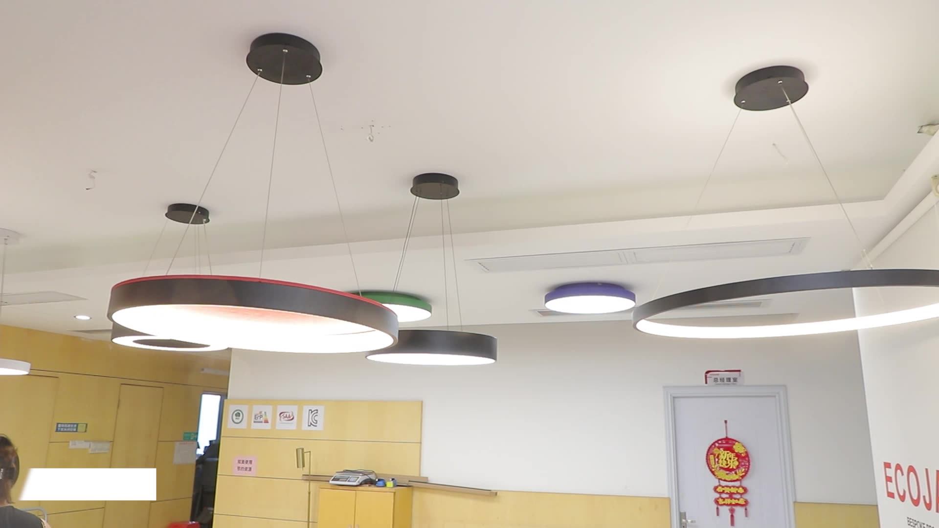 Modern Round Led Lighting Fixture Office Linear Circle Pendant Dimming ...