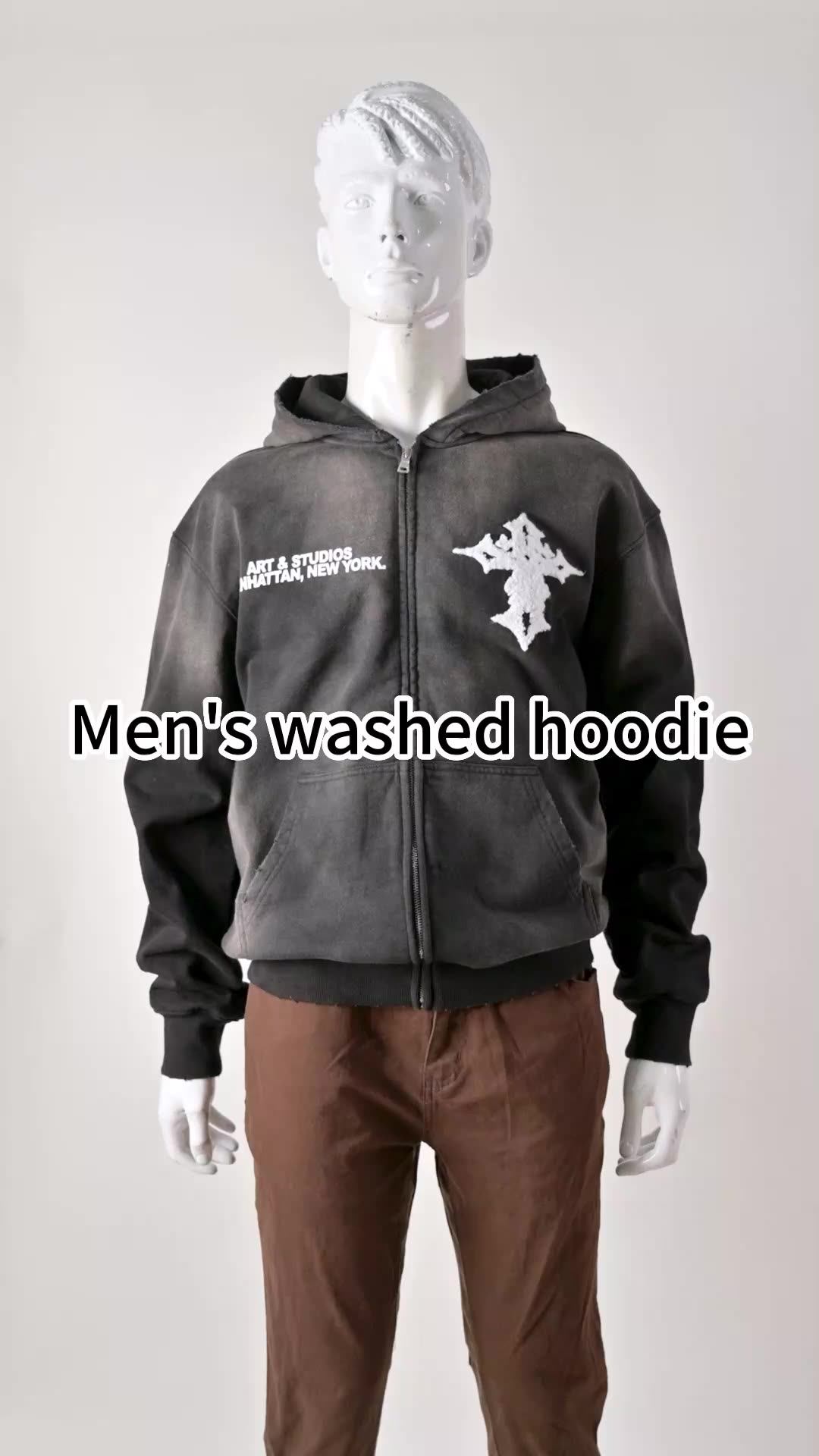 High Quality Vintage Sun Bleached Cropped Hoodie Men Black Terry ...