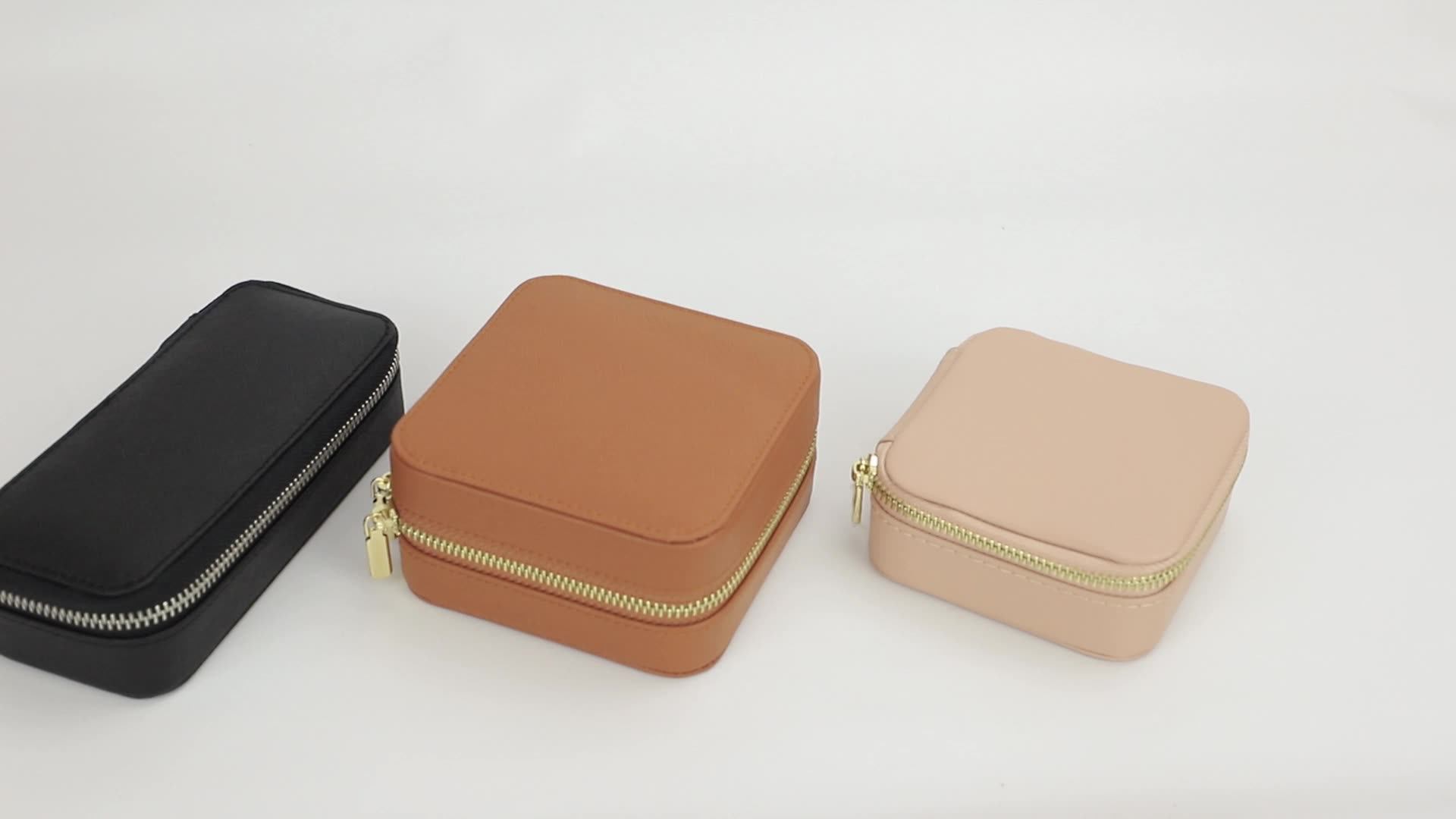 Mini Necklace Case Leather Small Round Jewelry Travel Case With Zipper ...