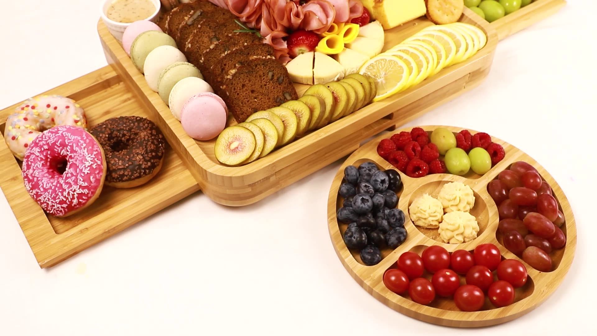 Gl Large Charcuterie Bamboo Cheese Board Serving Tray Platter With 4 ...