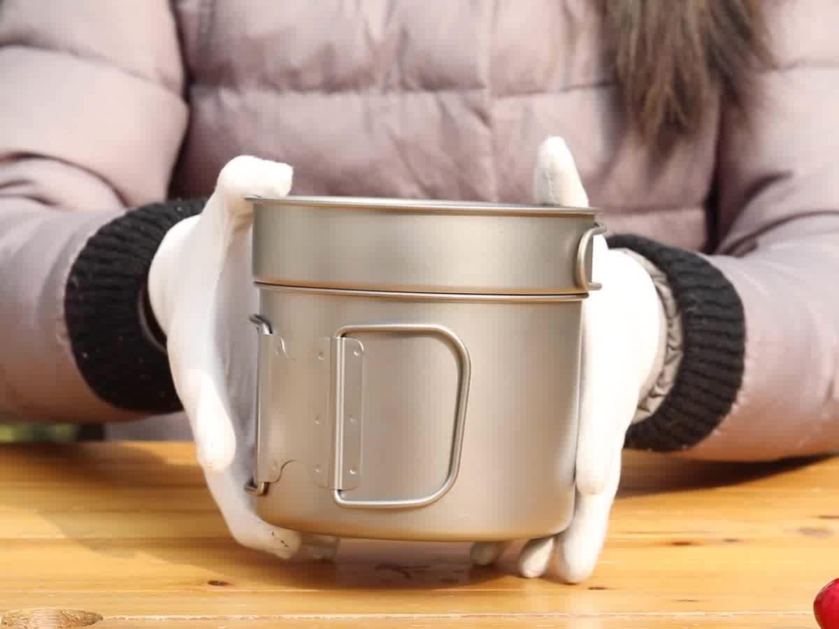 Outdoor Titanium Backpacking Cookware 2-piece Set 1100ml Pot With 350ml ...