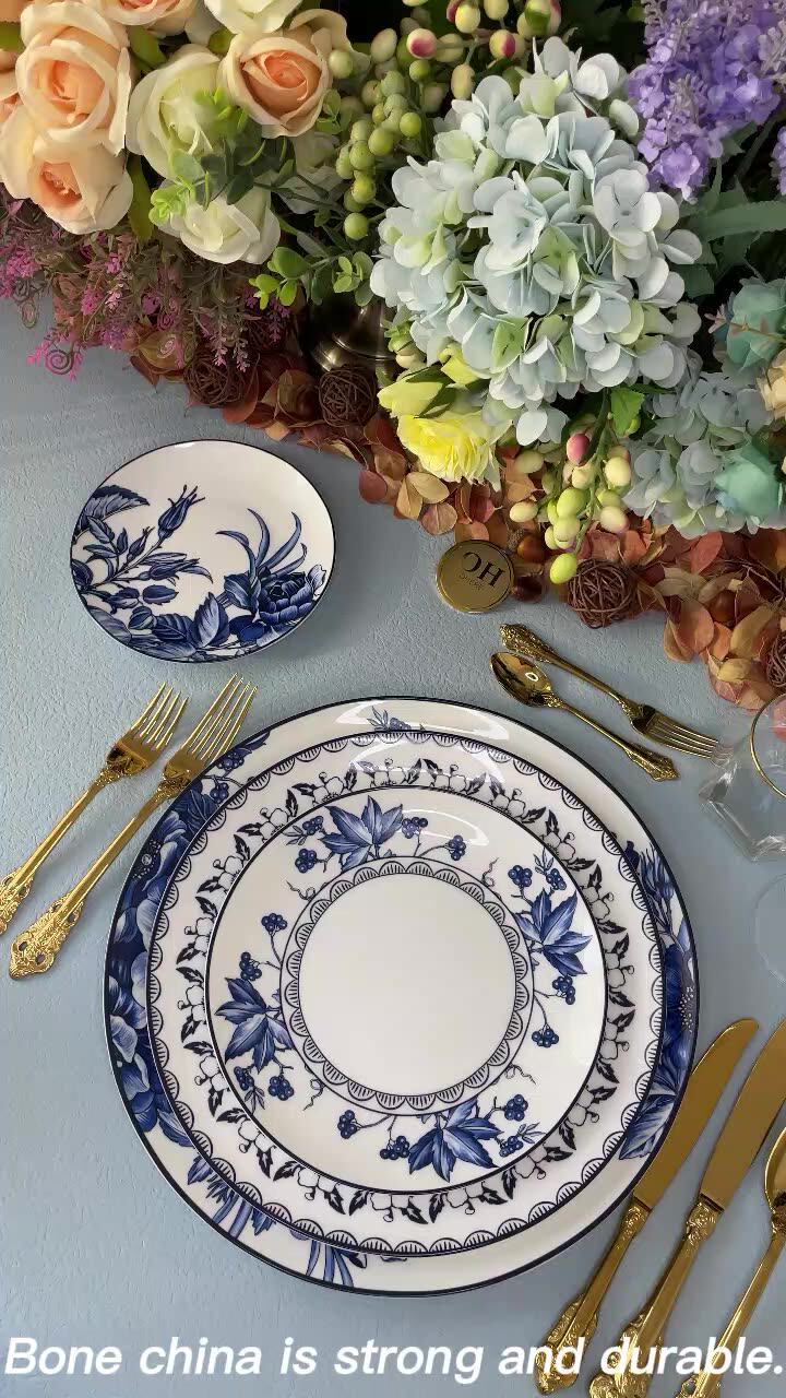 Ohere Exclusive New Design Blue Peony Flower Pattern Porcelain ...