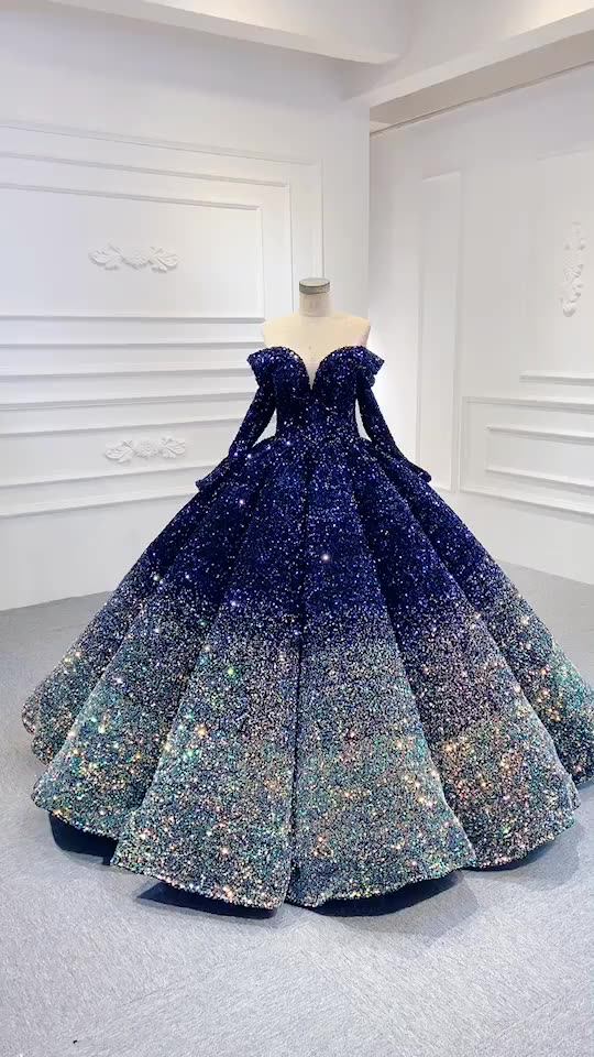 Serene Hill Gradients Indigo Blue Gold Luxury Wedding Dresses 2021 Long ...