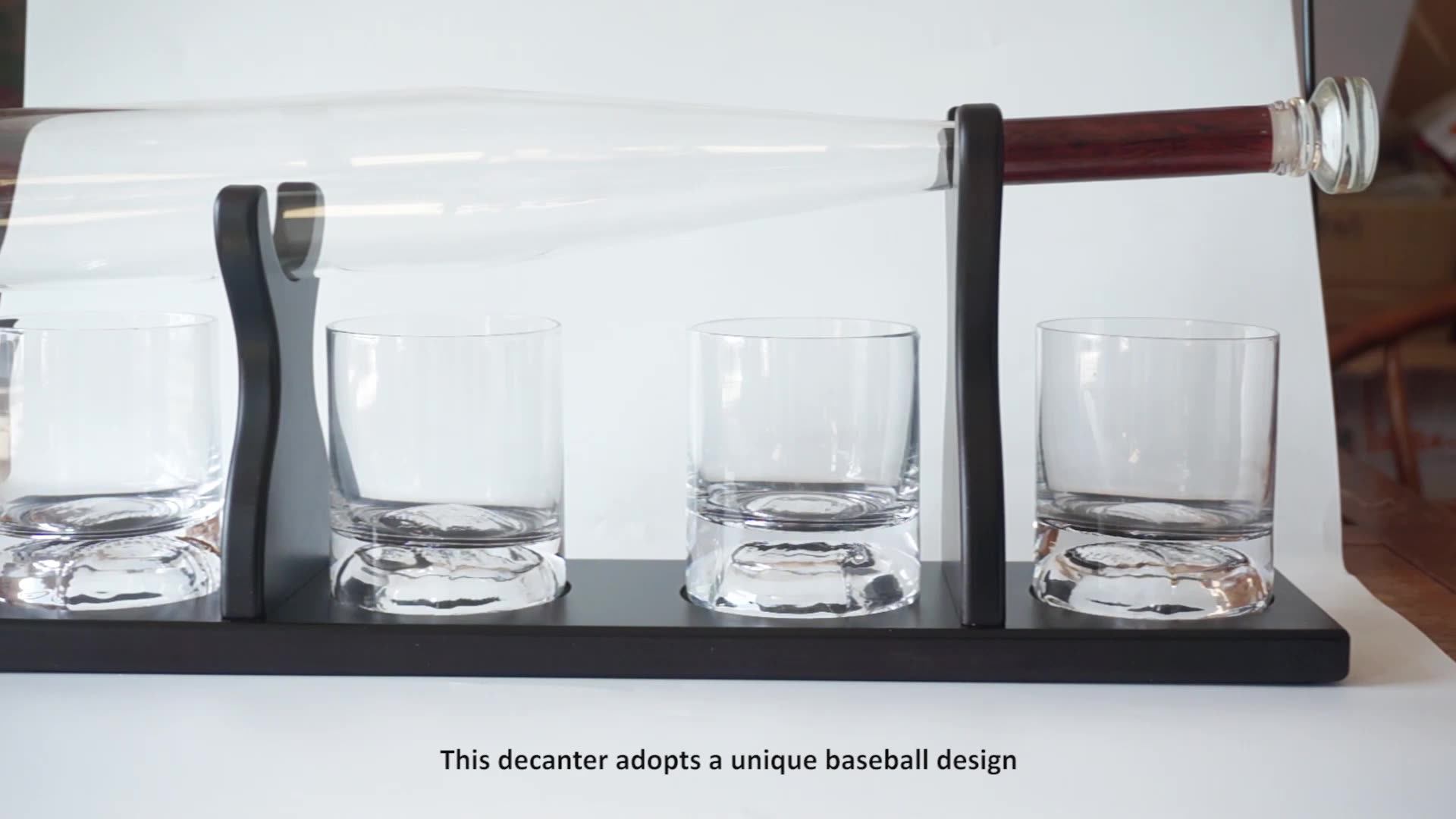 Baseball Bat Whiskey Decanter And 4 Baseball Whiskey Glasses Baseball ...