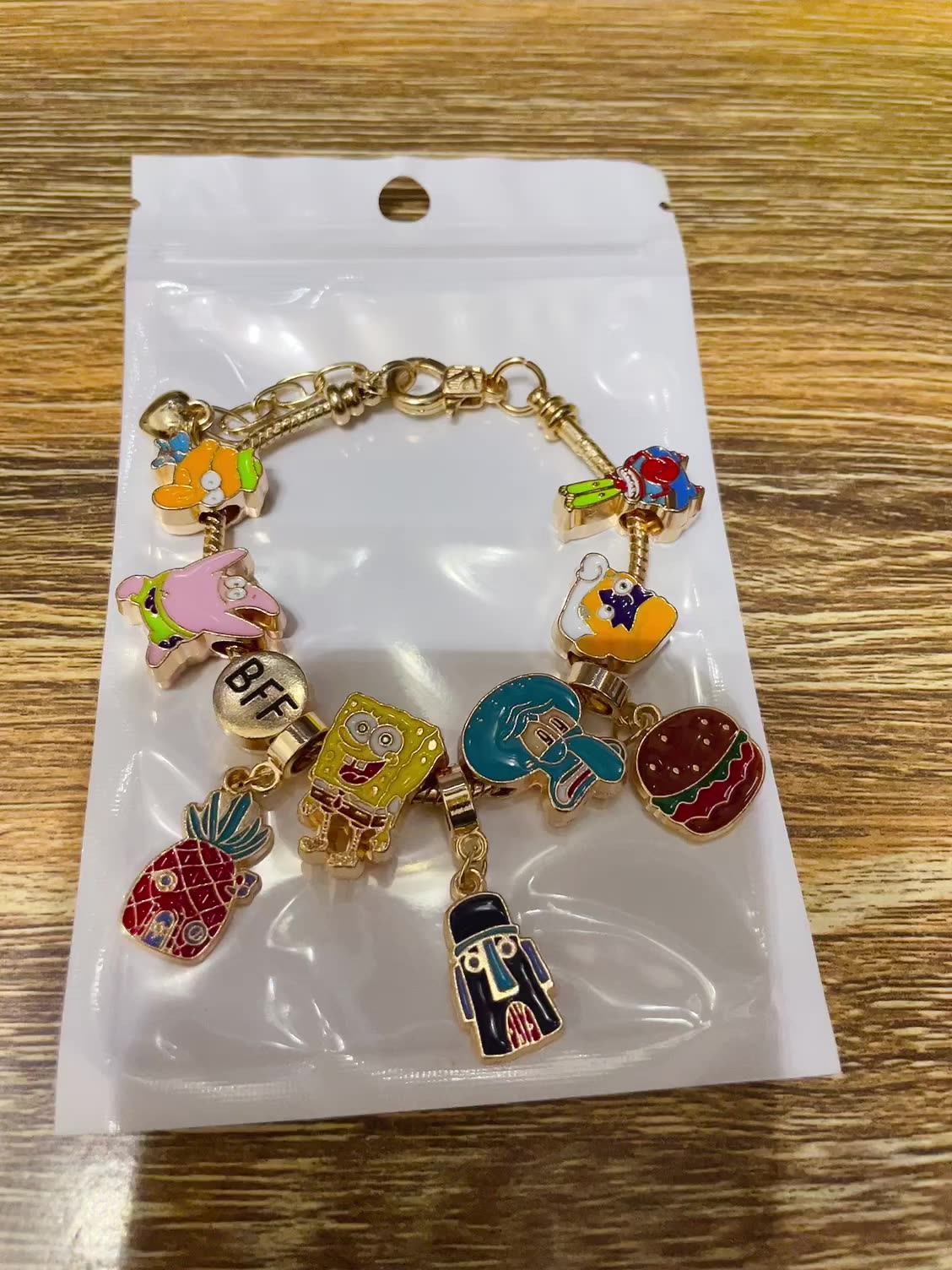 Lovely Gold Sponge Bob Charm Bracelet Bff Friend Bracelets Beaded ...