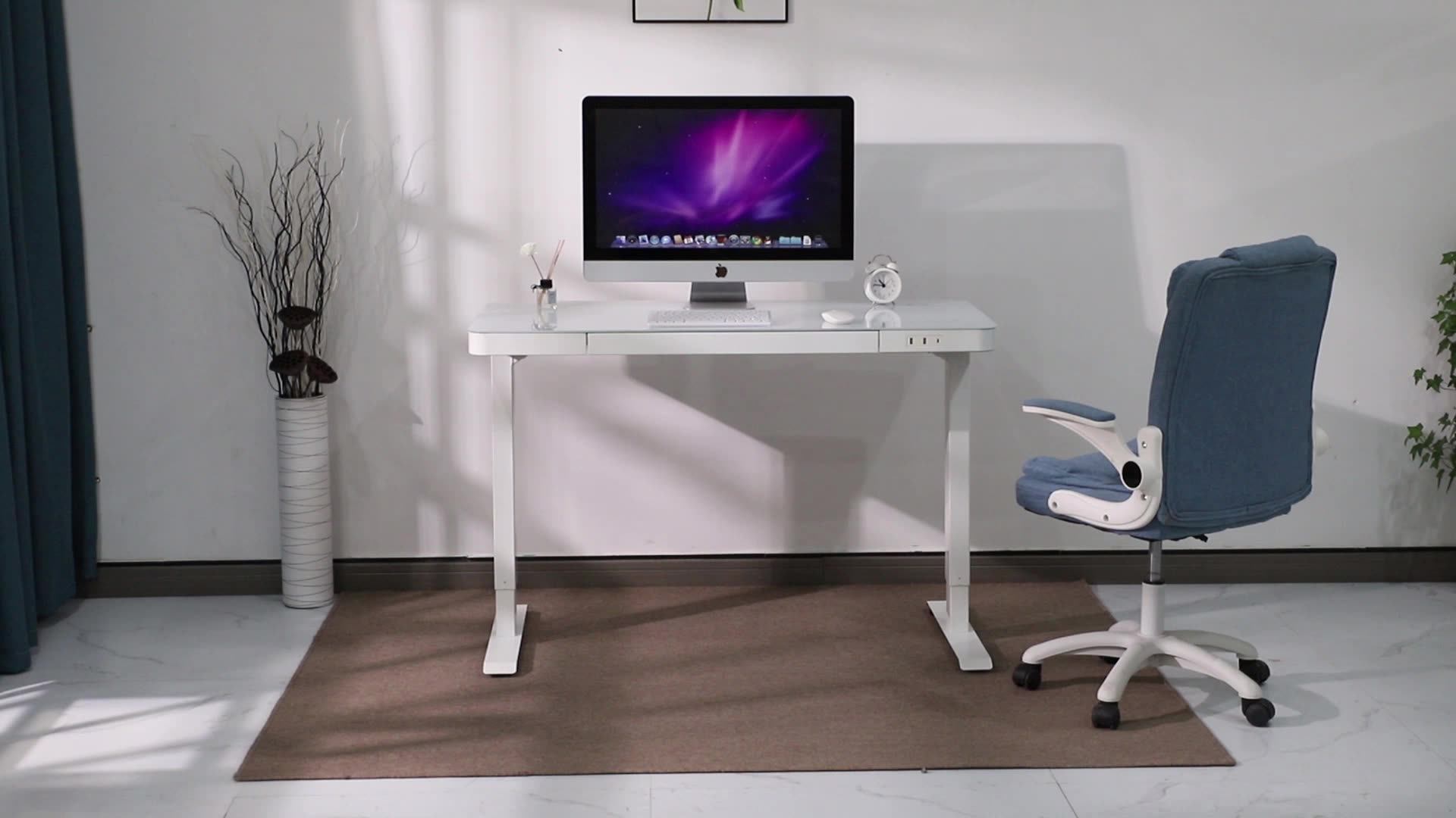 E4a Glass Office Desks Wireless Charge Ergonomic Stand Up Desk With ...