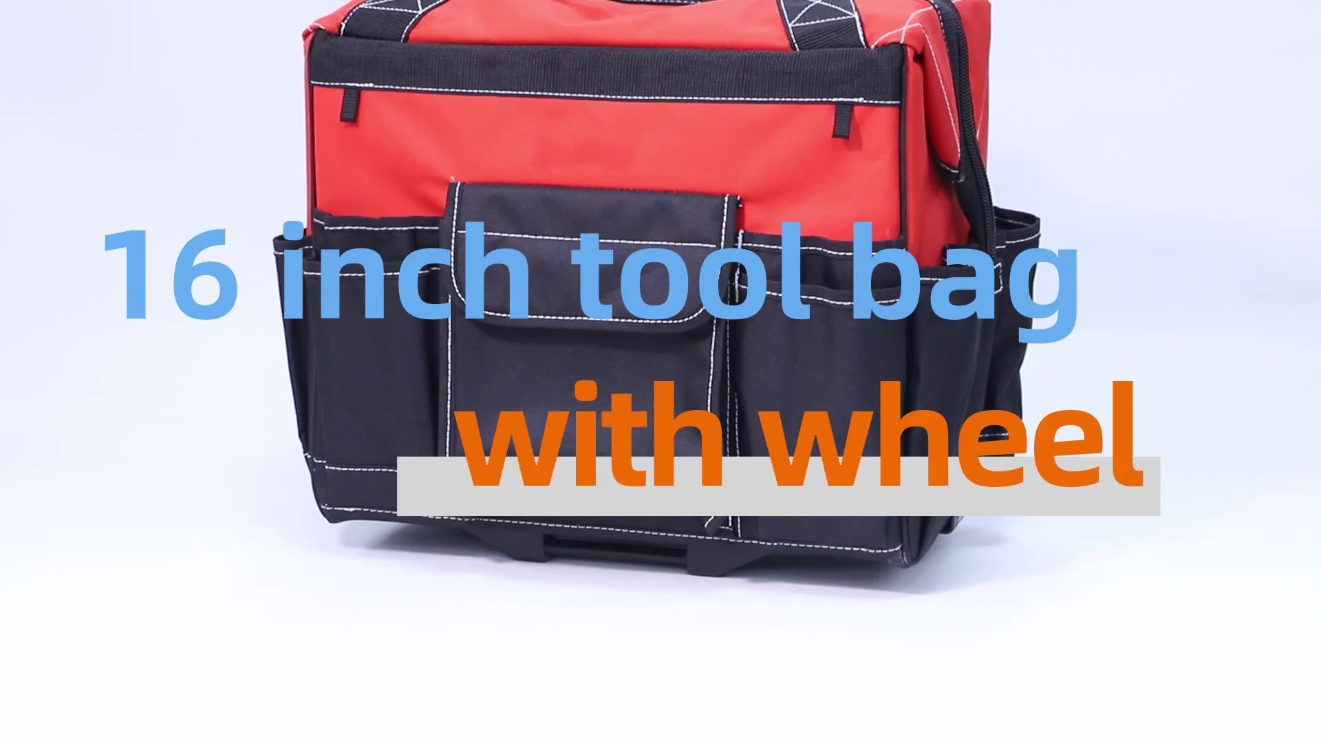 16" Professional Large Capacity Polyester Trolly Rolling Tool Bag With ...