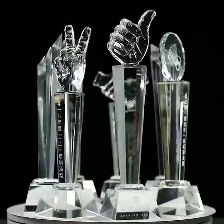Pujiang Factory Sales Souvenir K9 Crystal Glass Hand Trophyies Award ...
