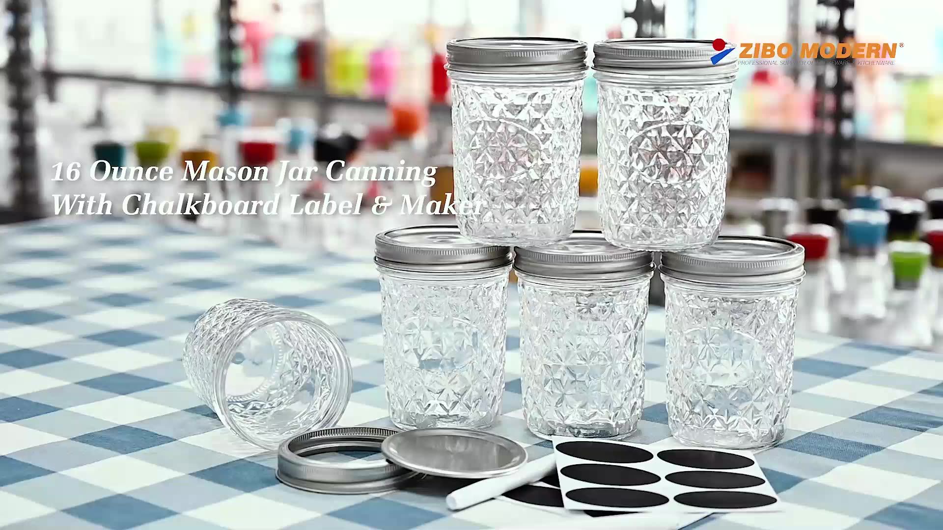 Wholesale 16 Oz Quilted Design Glass Wide Mouth Pickles Mason Jar With ...