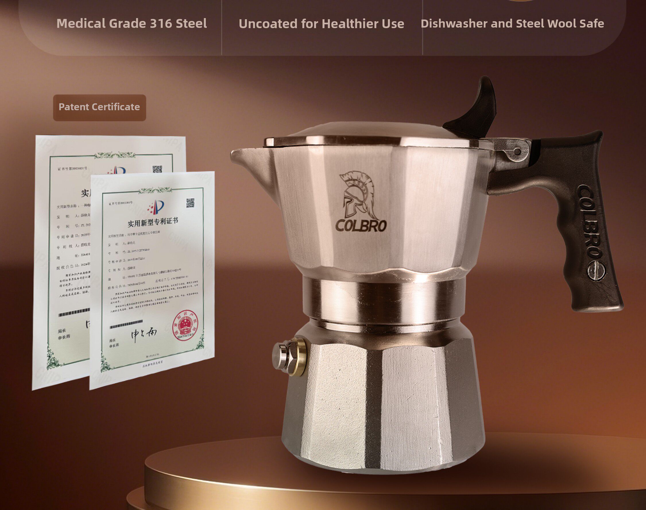 Colbro Pure Stainless Steel Moka Pot Camping Three-Valve Coffee Maker ...