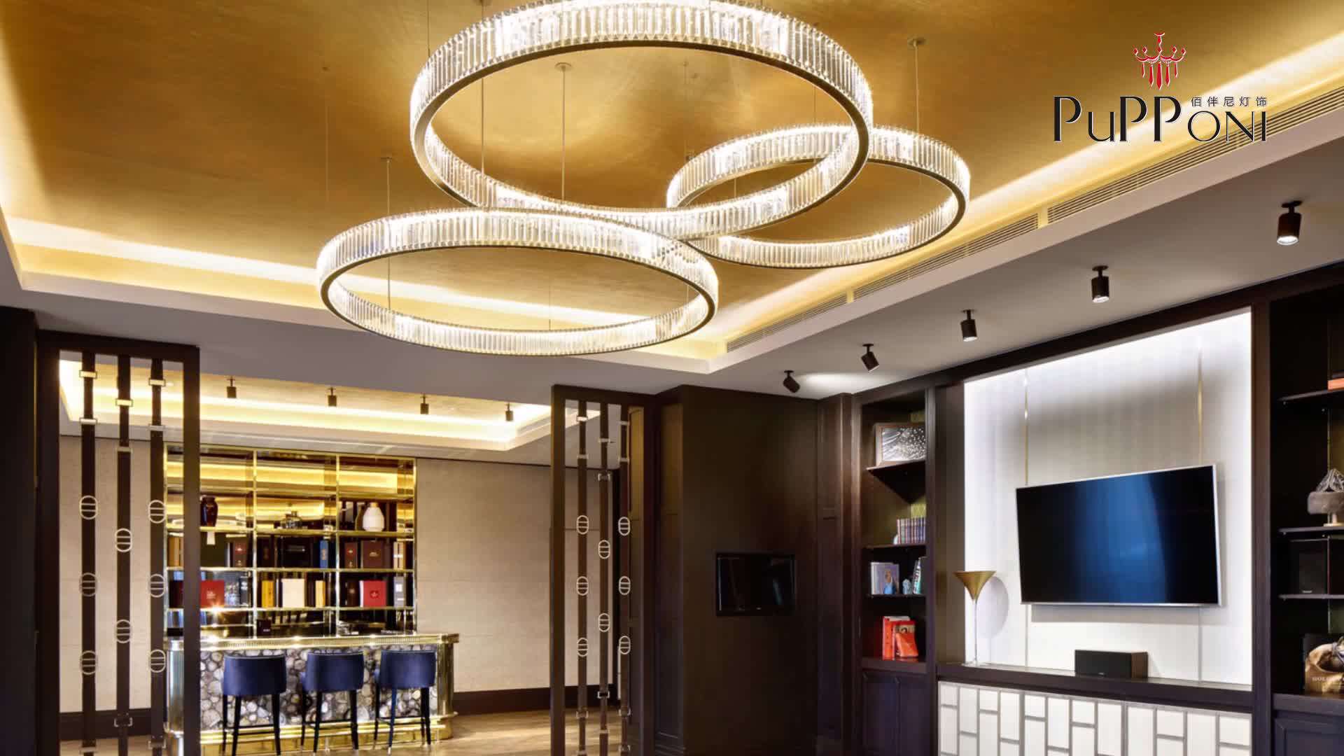 Modern Chandelier Hotel Lobby Led Circular Crystal Pendant Lighting ...