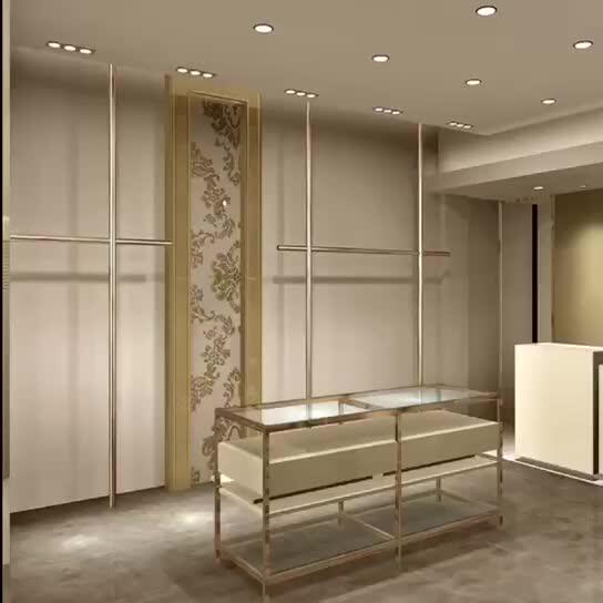 High Quality Brass Retail Shop Metal Display Rack With Mdf Shelves For ...