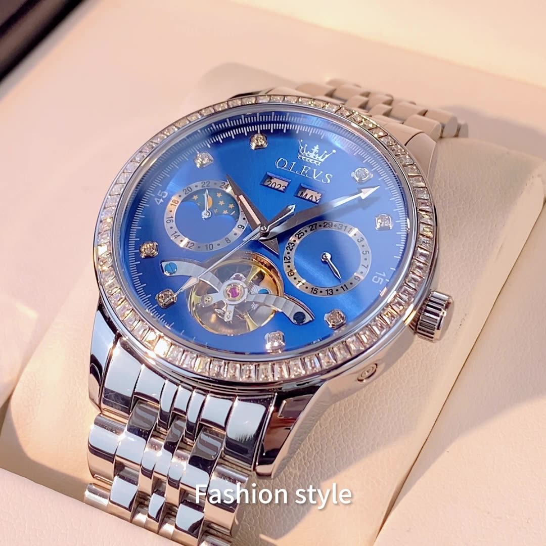 Olevs 7016 Oem Custom Logo Hollowed Out Skeleton Moon Phase Watch ...