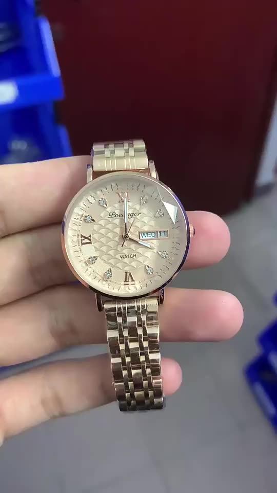 Poedagar 3011 Woman Watch Small Starry Roman Dial Day Date Stainless ...