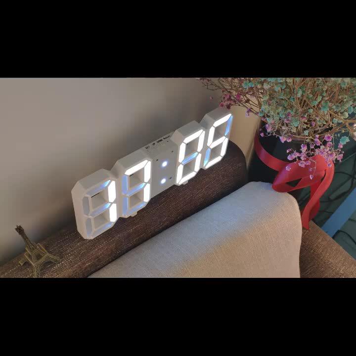 3d Led Wall Clock Saat Digital Alarm Clocks Display 3 Brightness Levels ...