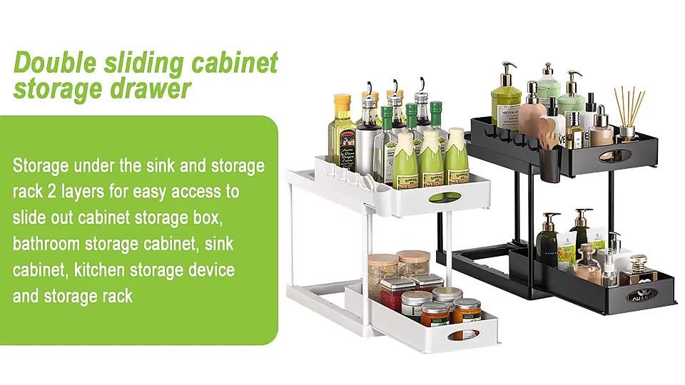 Home Cabinet Organizer Plastic Double Sliding Cabinet Organizer Drawer ...